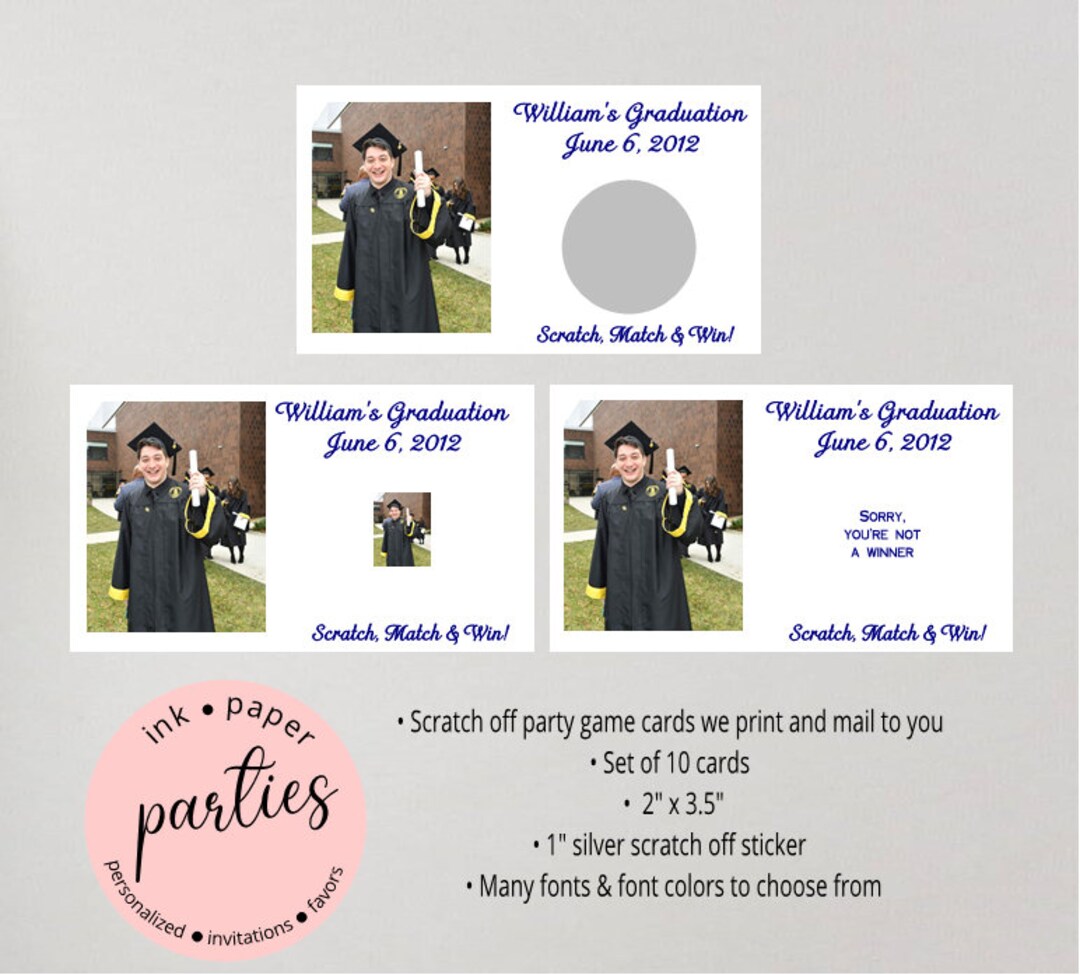 Your Photo Graduation Graduate Diploma Party Scratch off Tickets Cards ...