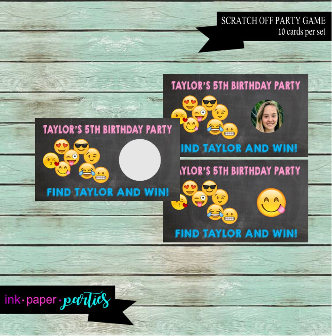 Emoji Emojis YOUR PHOTO Birthday Party Scratch off Tickets | Etsy
