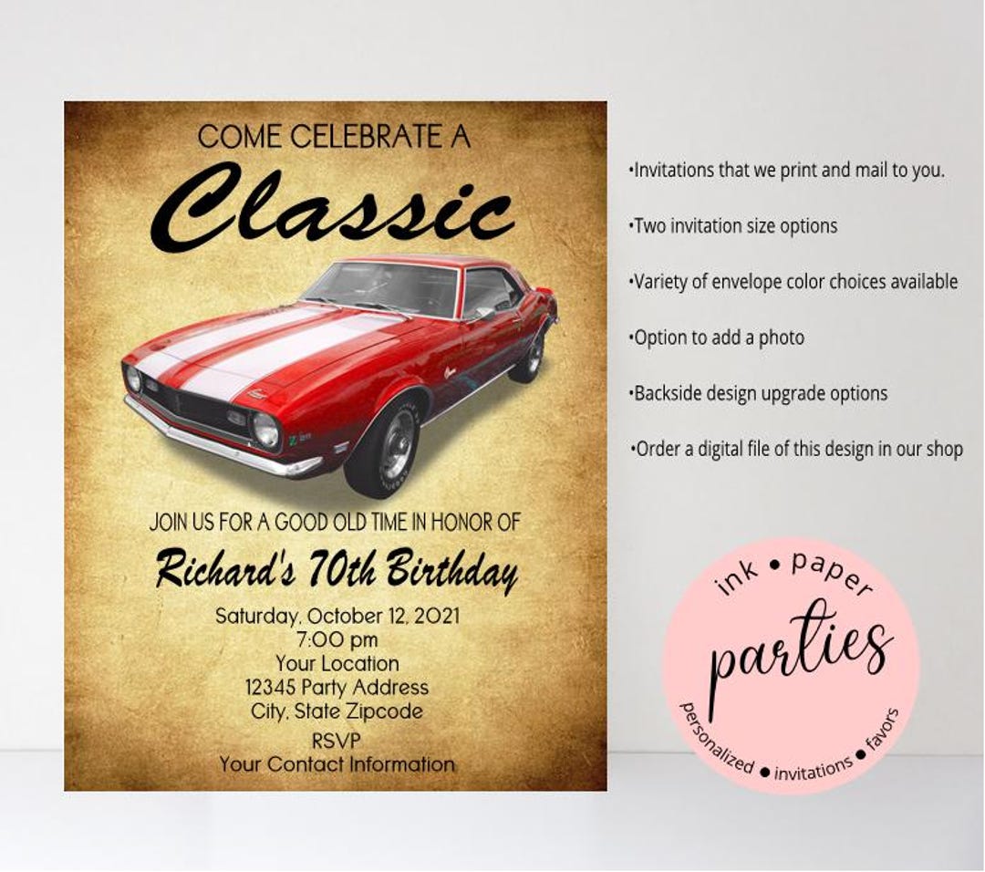 Vintage Classic Retro Car Birthday Party Invitations Invites ...