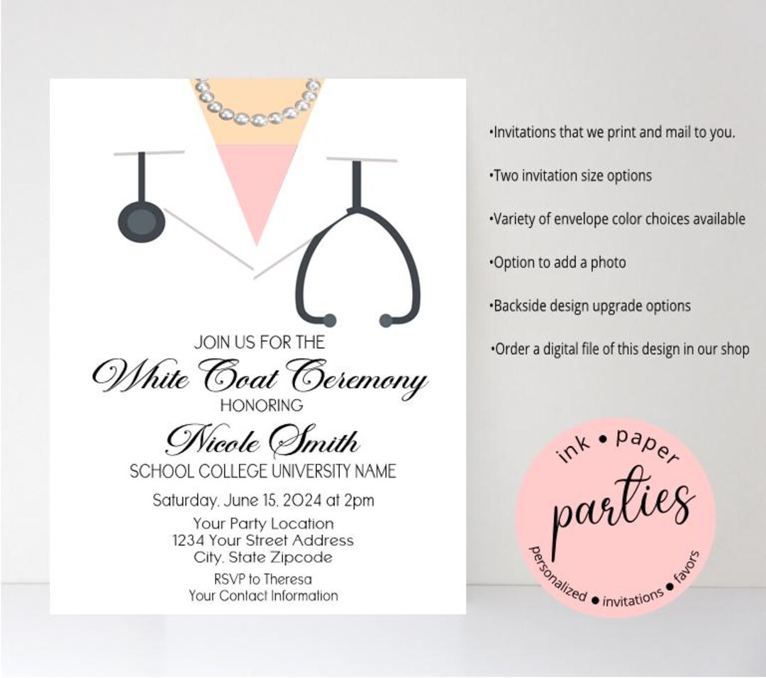 Graduation Invitation - White Coat Ceremony Invitations - Graduate MD ...