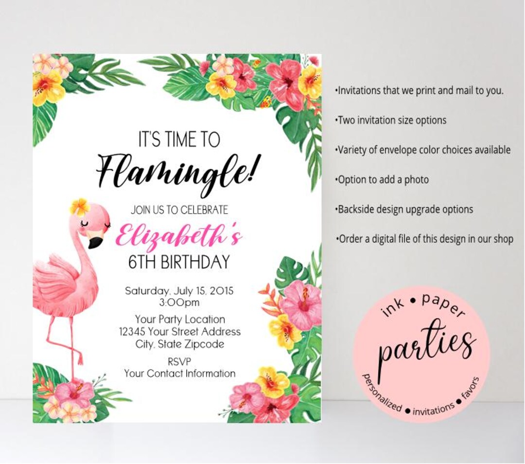 Let's Flamingle Invitation - Flamingo, Pool Party, Luau Tropical ...