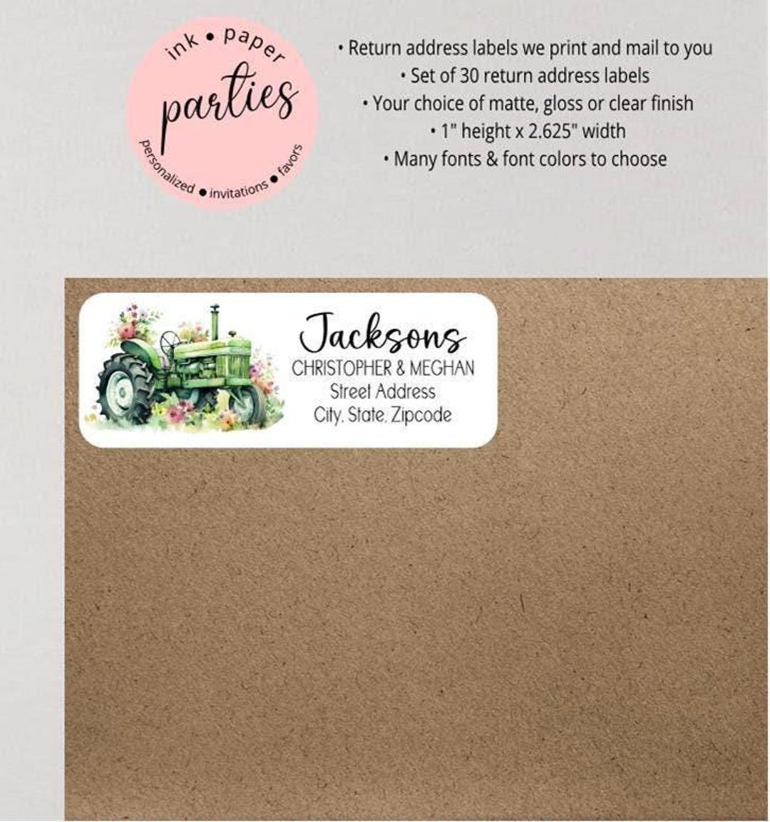 Farm Tractor Return Address Labels Personalized Custom ~ We Print and ...