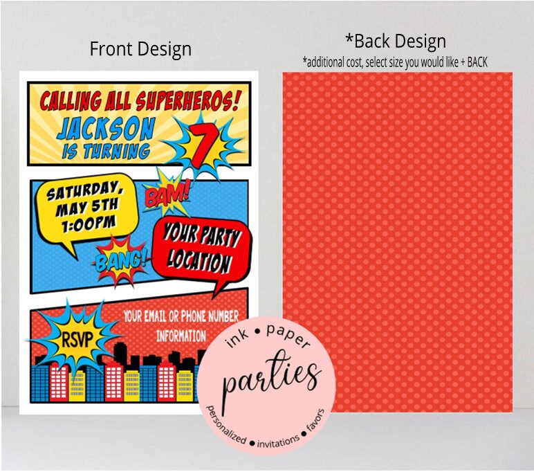 Superhero Hero Comic Book Birthday Party Invitations Invites - Etsy