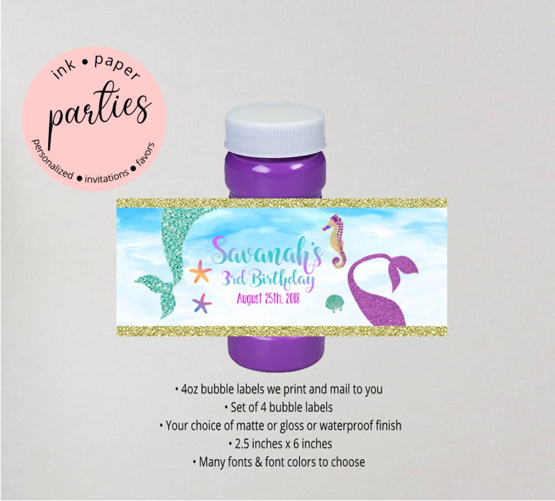 Mermaid Under the Sea Ocean Birthday Party Bubble Labels Wrappers ...