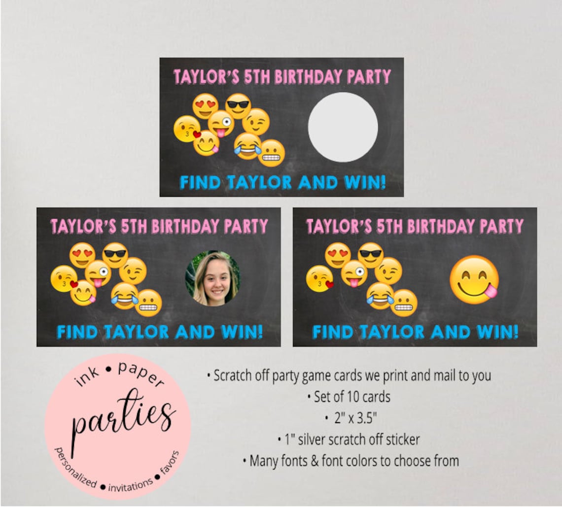 Emoji Emojis YOUR PHOTO Birthday Party Scratch off Tickets - Etsy