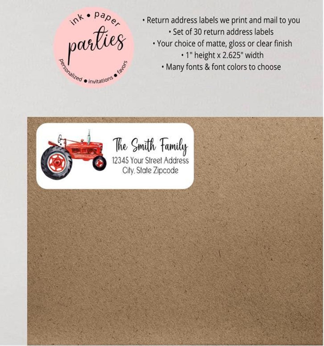Farm Tractor Return Address Labels Personalized Custom ~ We Print and ...