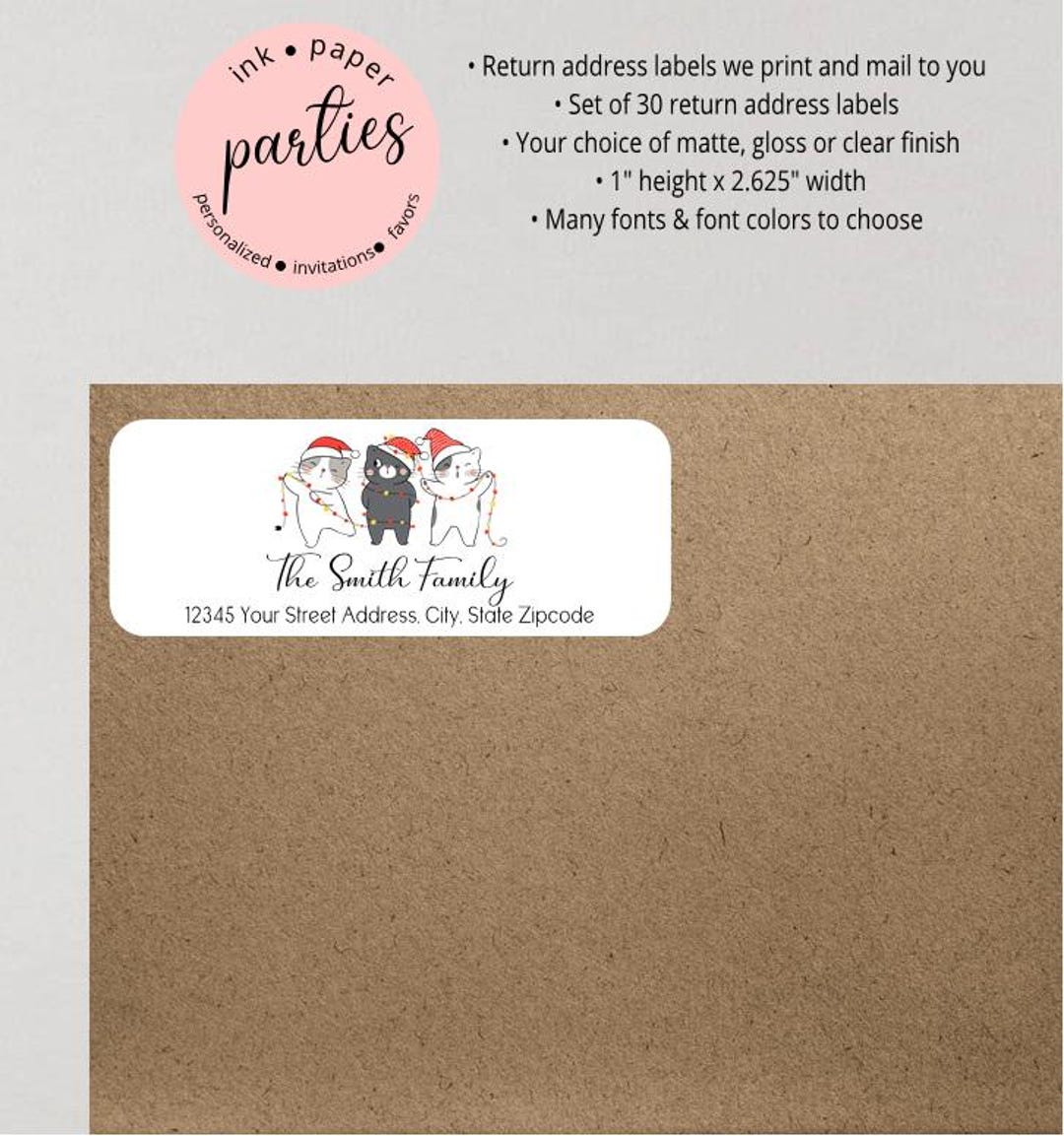 Christmas Return Address Labels, Cat Address Labels - Holiday Address ...