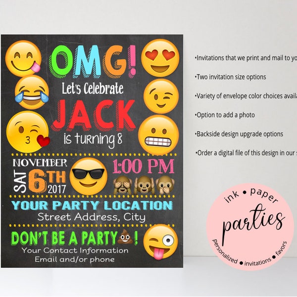 Emoji Birthday Invitations - Etsy