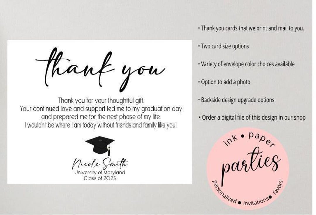 Graduation Thank You Cards - Graduate Thank You Note Card - Photo Thank ...