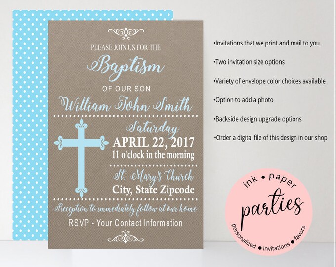 Rustic Burlap Baptism, Christening, First Holy Communion, Confirmation ...