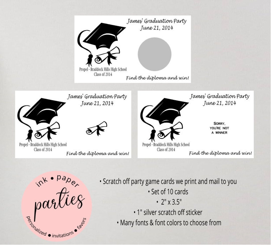 Graduation Graduate Diploma Party Scratch off Tickets Cards Favor ...