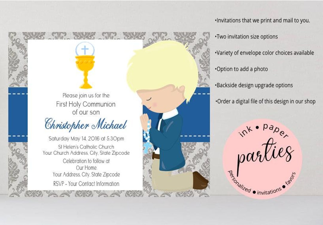 First Communion Invitation - 1st Holy Communion Party Invitations ...