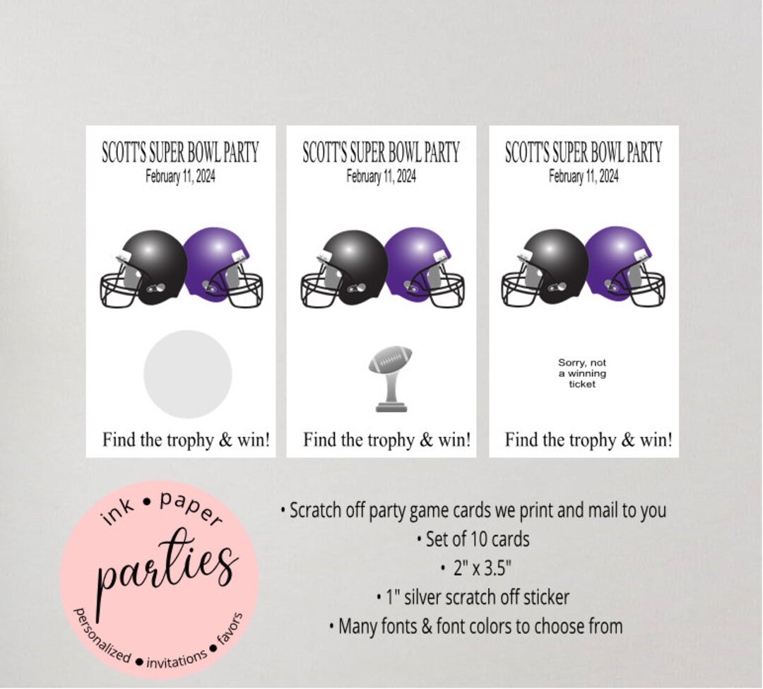 Football ANY COLORS Birthday Party Scratch off Tickets Cards Favor ...