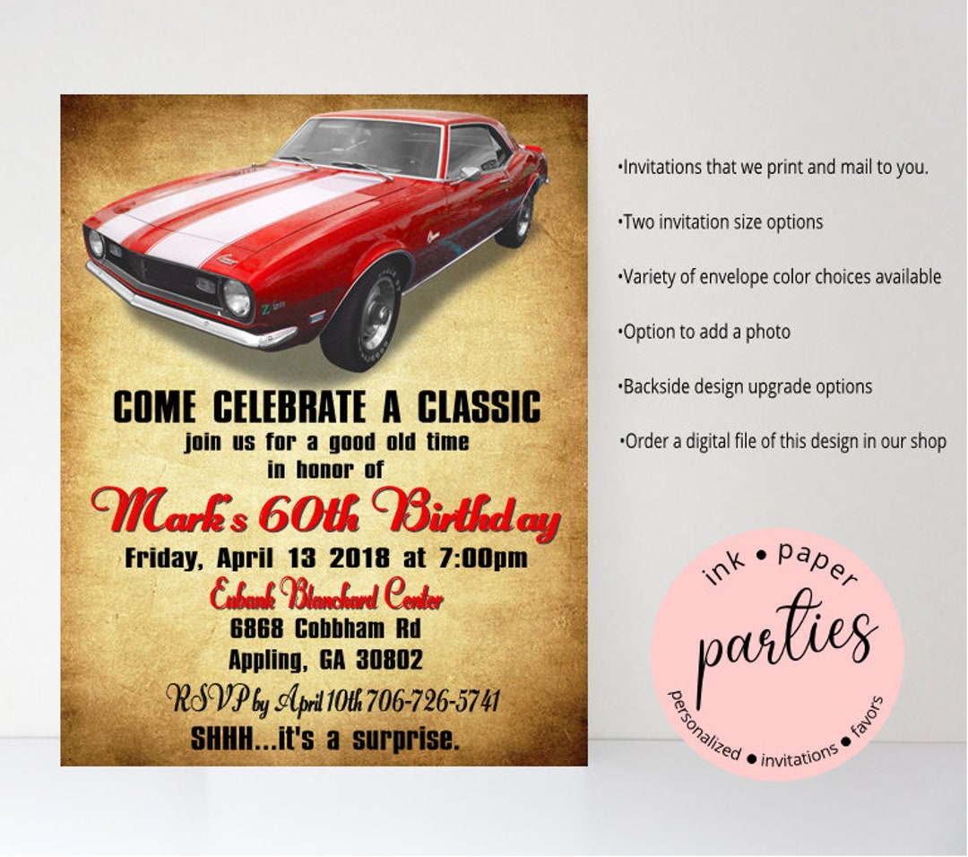 Vintage Classic Retro Car Birthday Party Invitations Invites ...