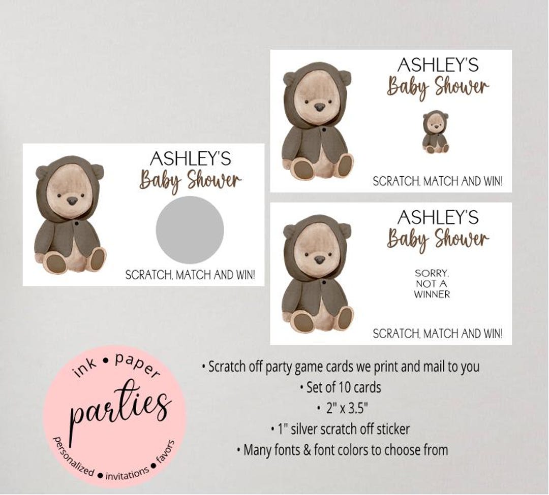 Teddy Bear Scratch off Cards - Baby Shower Party Game - Scratch off ...