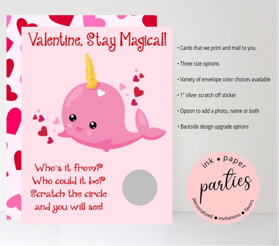 Narwhal Whale Valentine's Day Kids Valentine Scratch off - Etsy