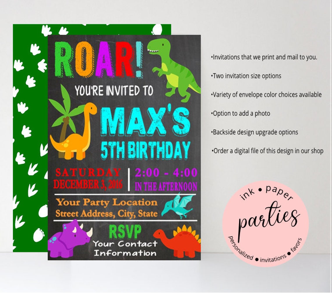 Dinosaur T-rex Dinosaurs Birthday Party Invitations Invites - Etsy