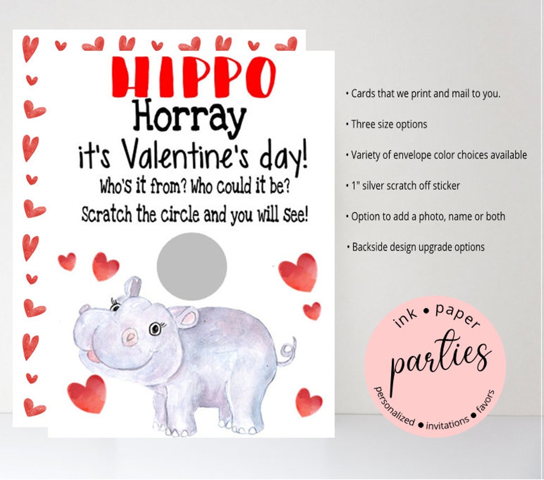 Hippo Hippopotamus Themed Valentine Cards, School Valentines, Class ...