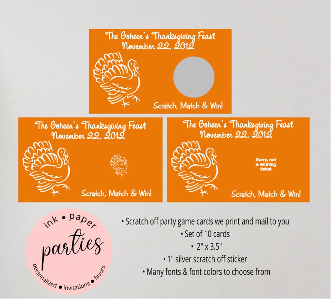 Thanksgiving Turkey Party Scratch off Tickets Cards Favor Favors Game ...