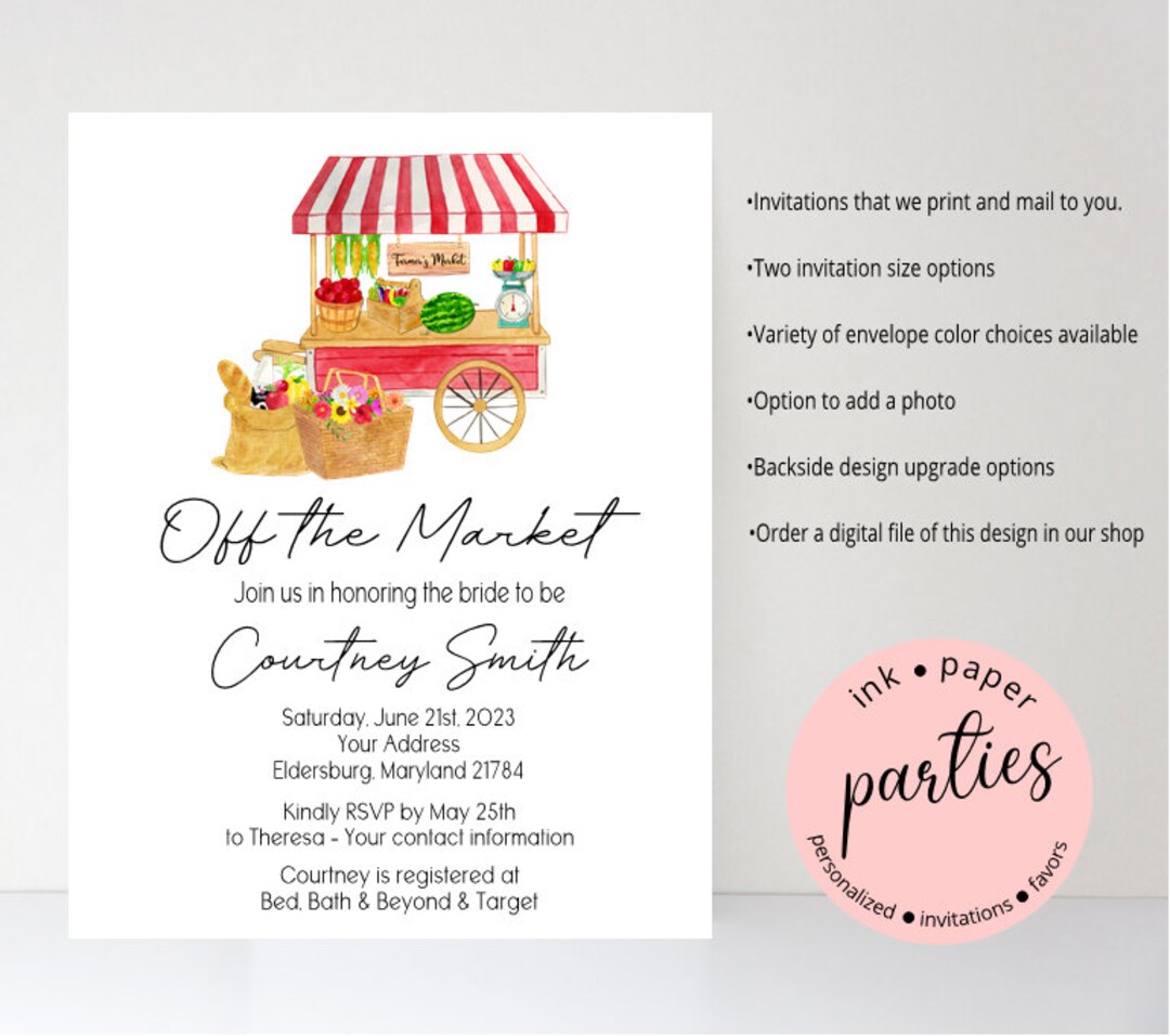 Farmers Market Invitation - She's off the Market - Bridal, Wedding ...
