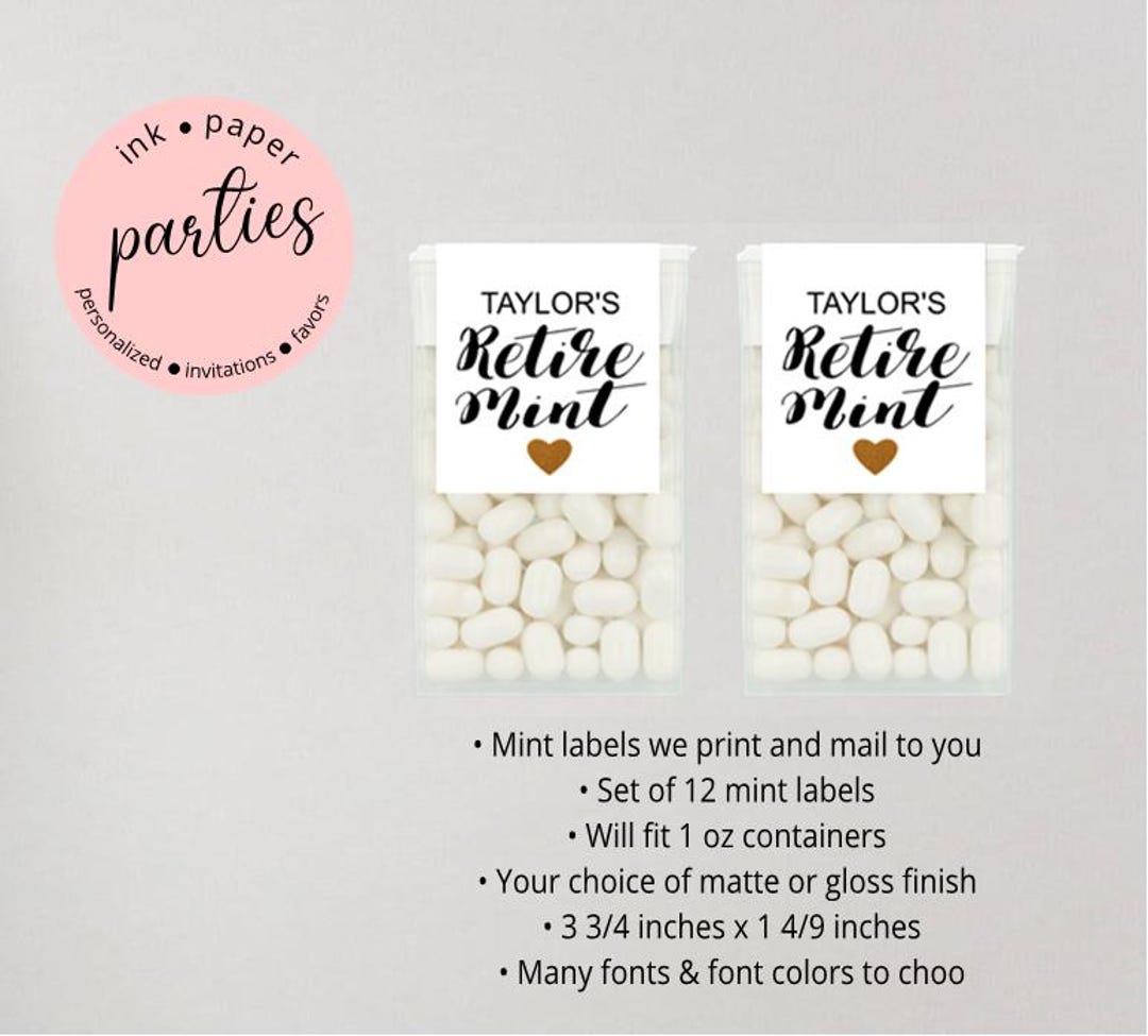 Retirement Party Candy Mints Mint Labels Favor Favors Personalized ...