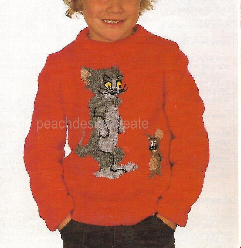 Pdf knitting pattern boys girls Tom and Jerry motif | Etsy