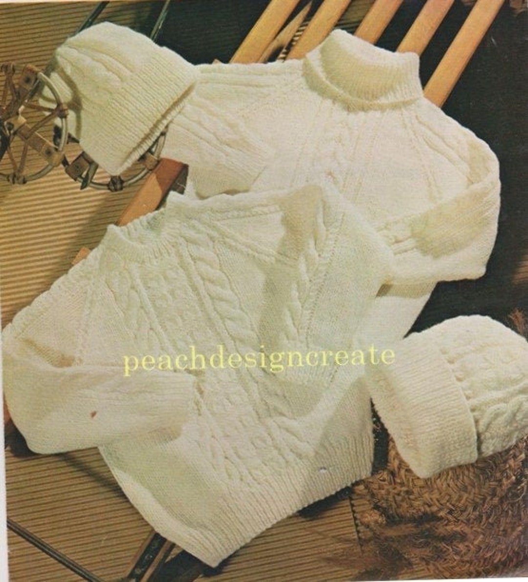 Knitting Pattern, Pdf, Boy Girl, Aran, Sweater, Hat, Sizes 24-30 Inch ...