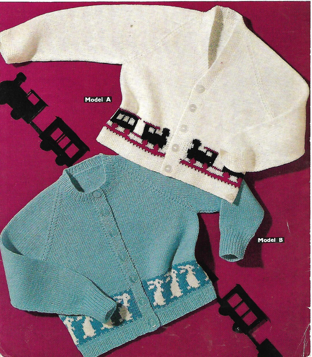 PDF Knitting Pattern Boys Girls Train Rabbit Motif Cardigan Size 22-23 ...