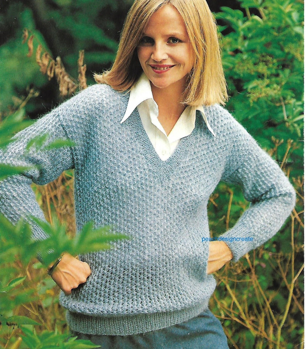 PDF Knitting Pattern Womens Ladies V Neck Sweater Jumper 32-38 Inch ...