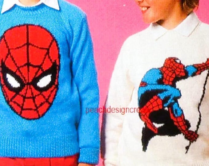 4 Designs Spiderman Sweaters Vintage Knitting Pattern Picture Character ...