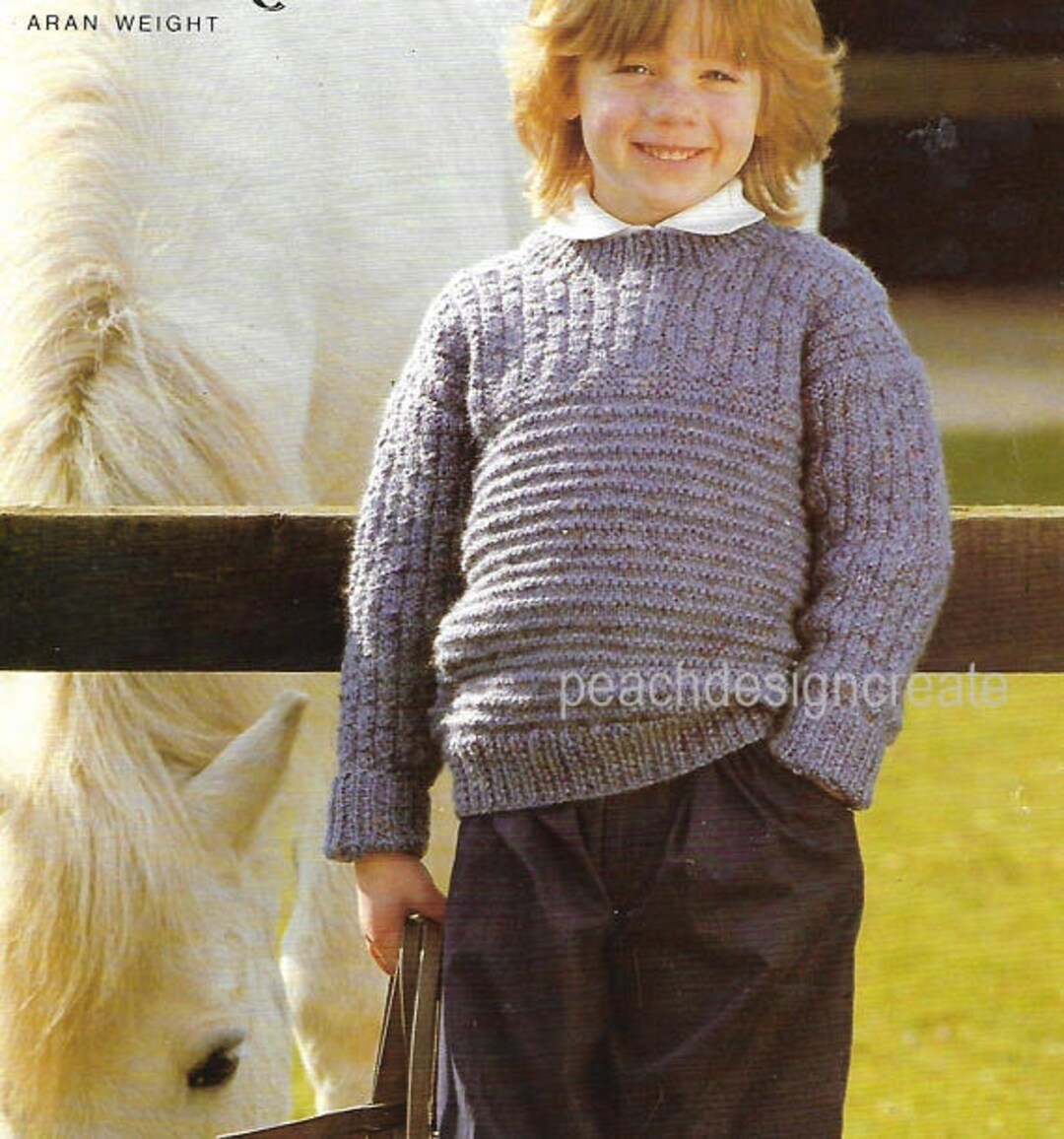 Knitting Pattern, Pdf, Boys Sweater, Jumper, Aran Yarn, Sizes 22-30 ...