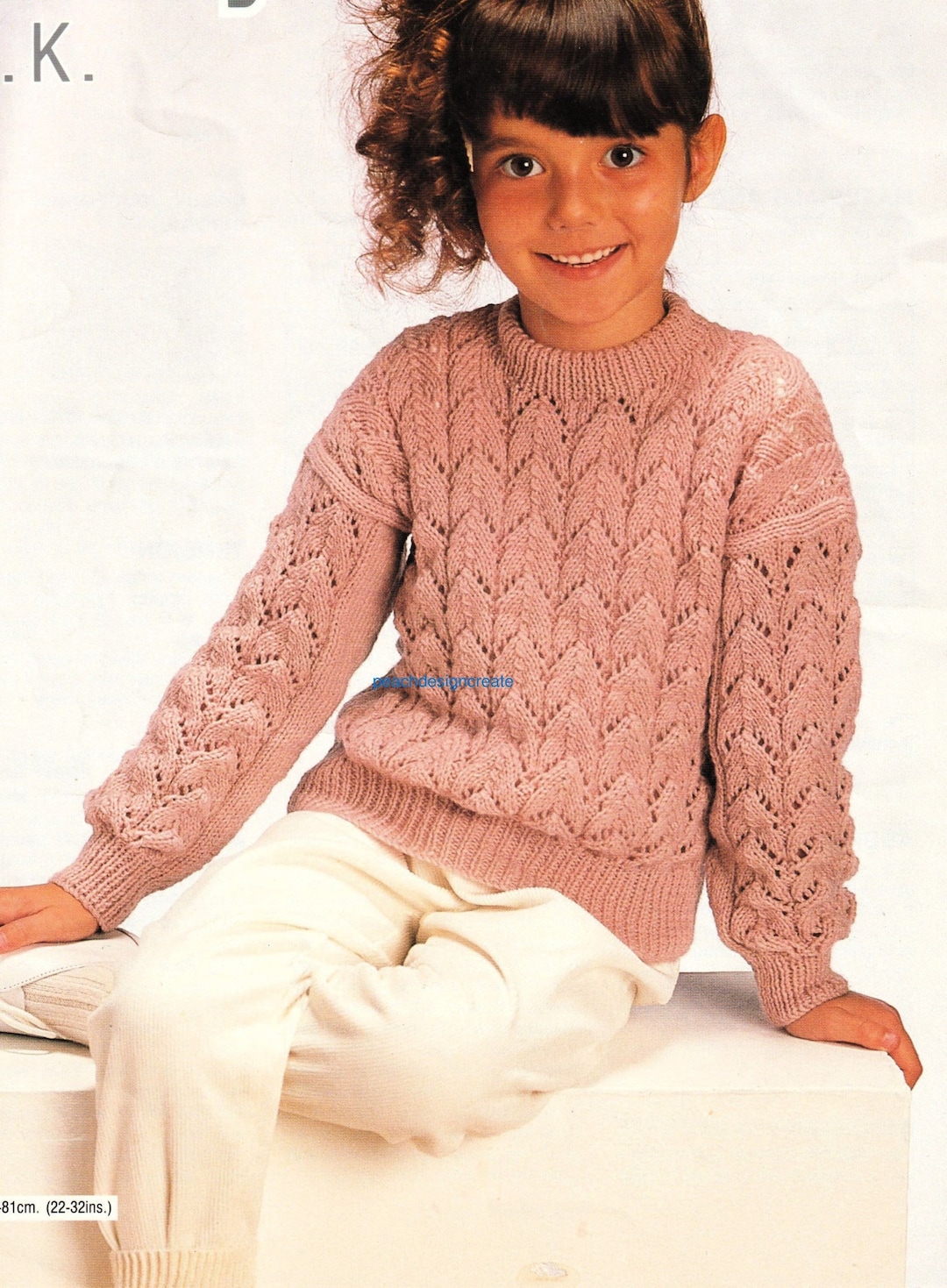 PDF Knitting Pattern, Girls Teens Lacy Sweater, Jumper, Double Knitting ...