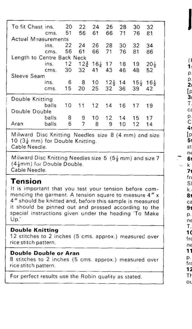 Aran Cable Sweater Knitting Pattern: Children's Double Knit (20-32 In ...