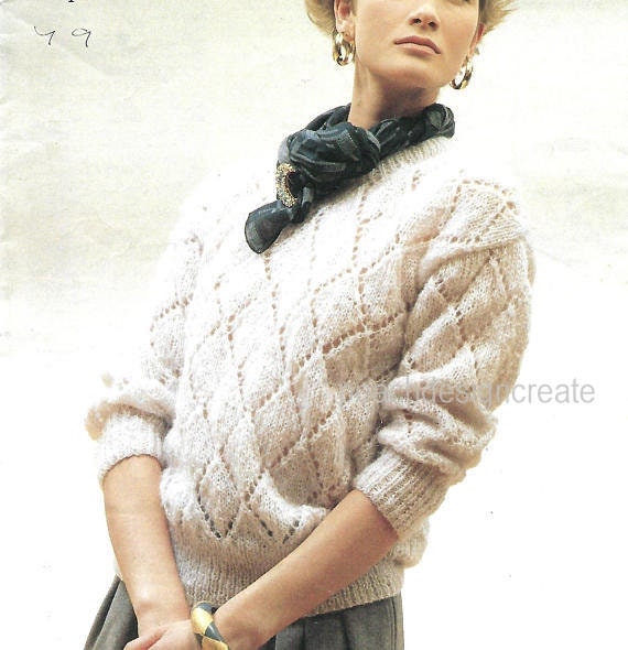 Knitting Pattern Women's Ladies Diamond Lace Sweater | Etsy