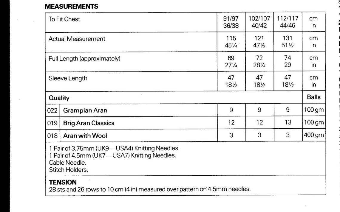 Aran Cable Knitting Pattern: Men's & Ladies Sweater Sizes 36-46 Inch ...