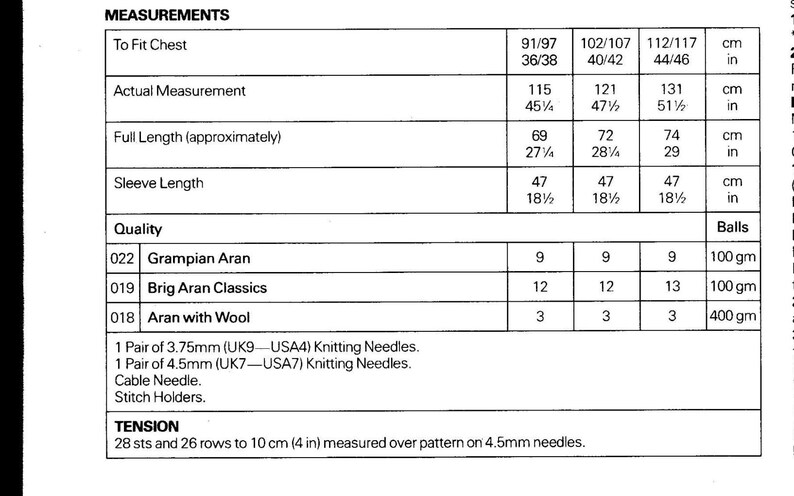 Aran Cable Knitting Pattern: Men's & Ladies Sweater Sizes 36-46 Inch ...