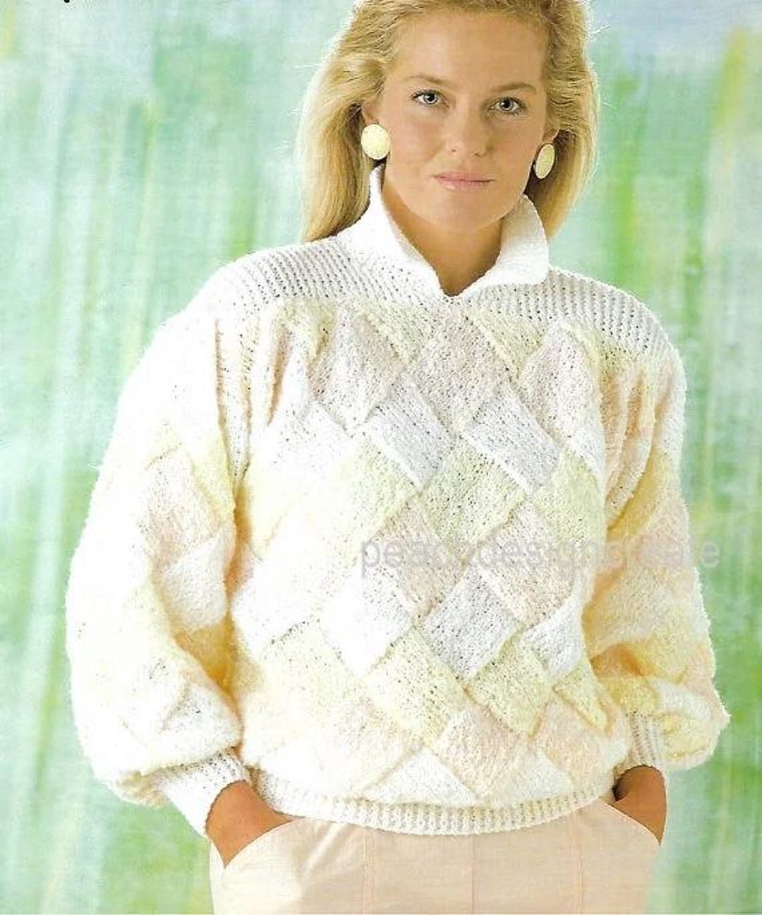 Entrelac Diamond Sweater Knitting Pattern: Stylish Trellis Collar (PDF ...
