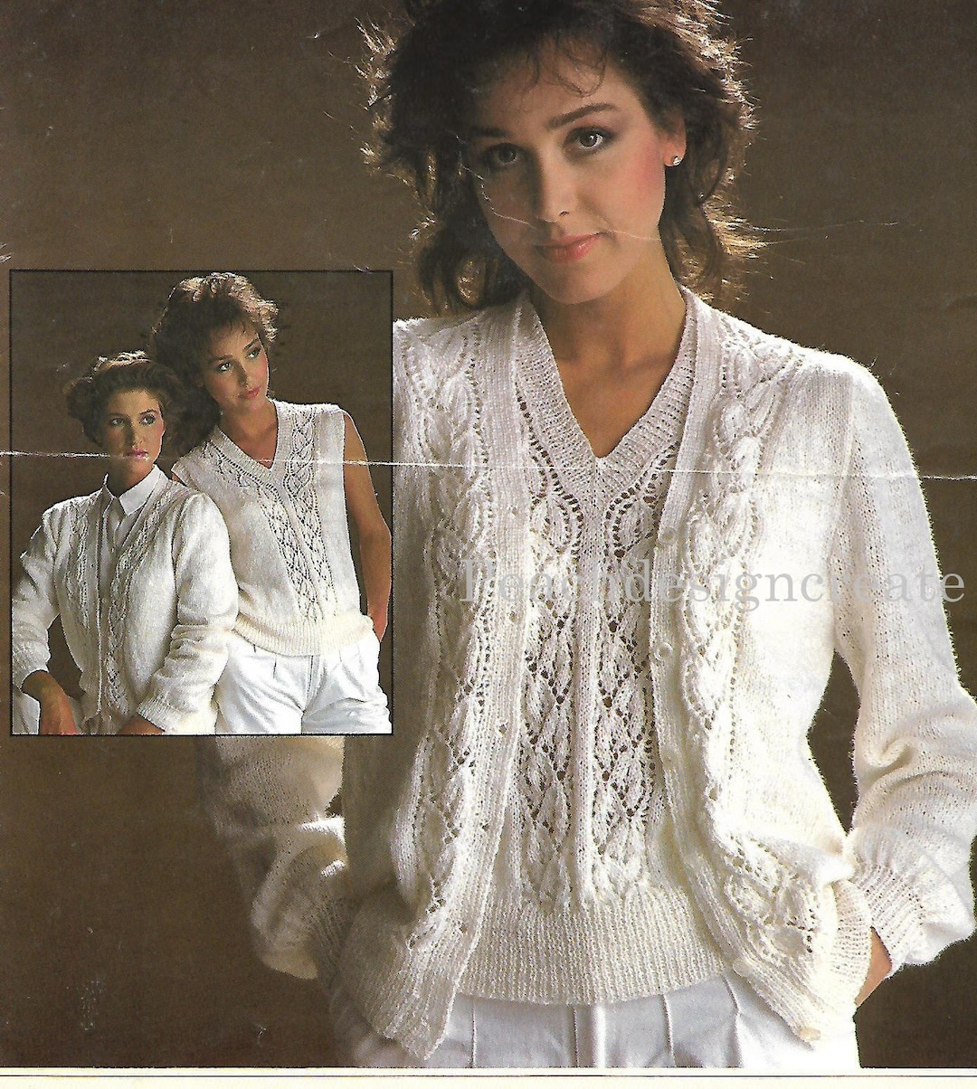 PDF Knitting Pattern, Ladies Two Piece, Cardigan, Slipover, Digital ...