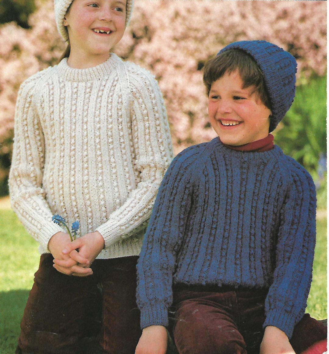 Bobble Jumper & Hat Knitting Pattern: Children's Sizes 22-32 (PDF ...