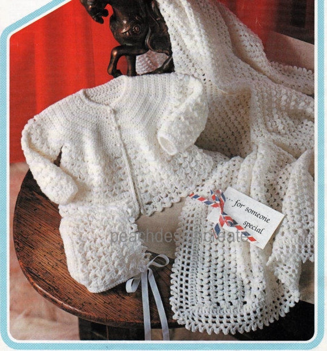 Crochet Baby Set Pattern: Matinee Jacket, Bonnet, Blanket (PDF Download ...