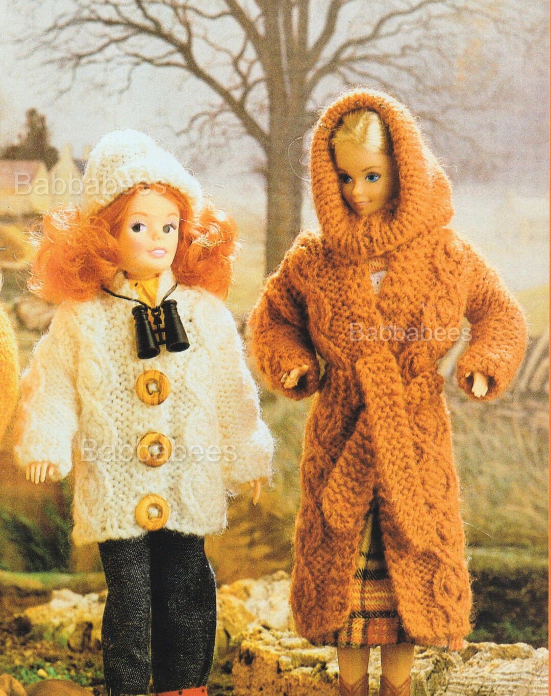 PDF Knitting Pattern Fashion Doll Clothes Cable Jacket Coat Hat Snood ...