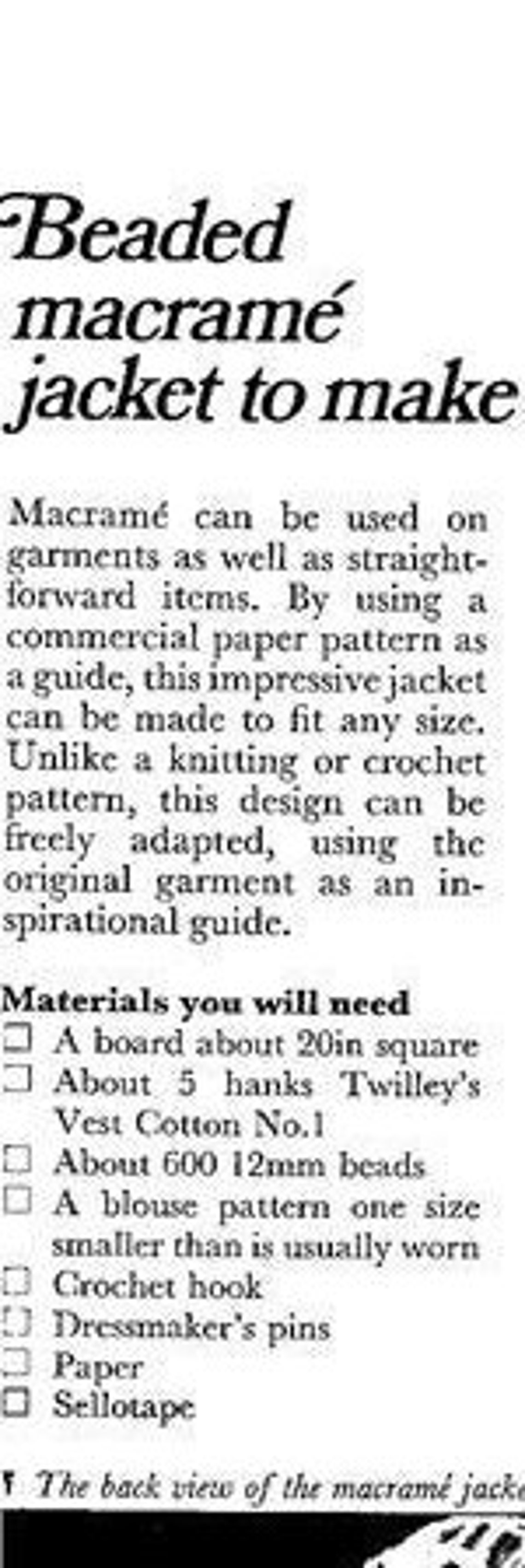 Macrame Pattern, Women's, Ladies, Beaded Jacket, Size Adaptable, Pdf ...