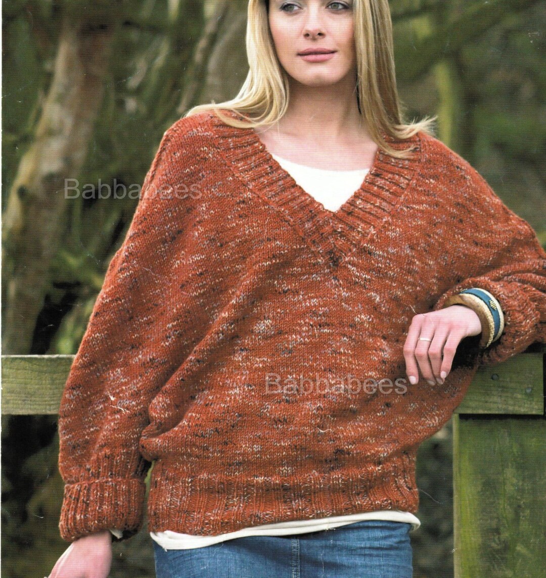 PDF Knitting Pattern Womens Ladies Aran Batwing Sweater Sizes 32-42 ...