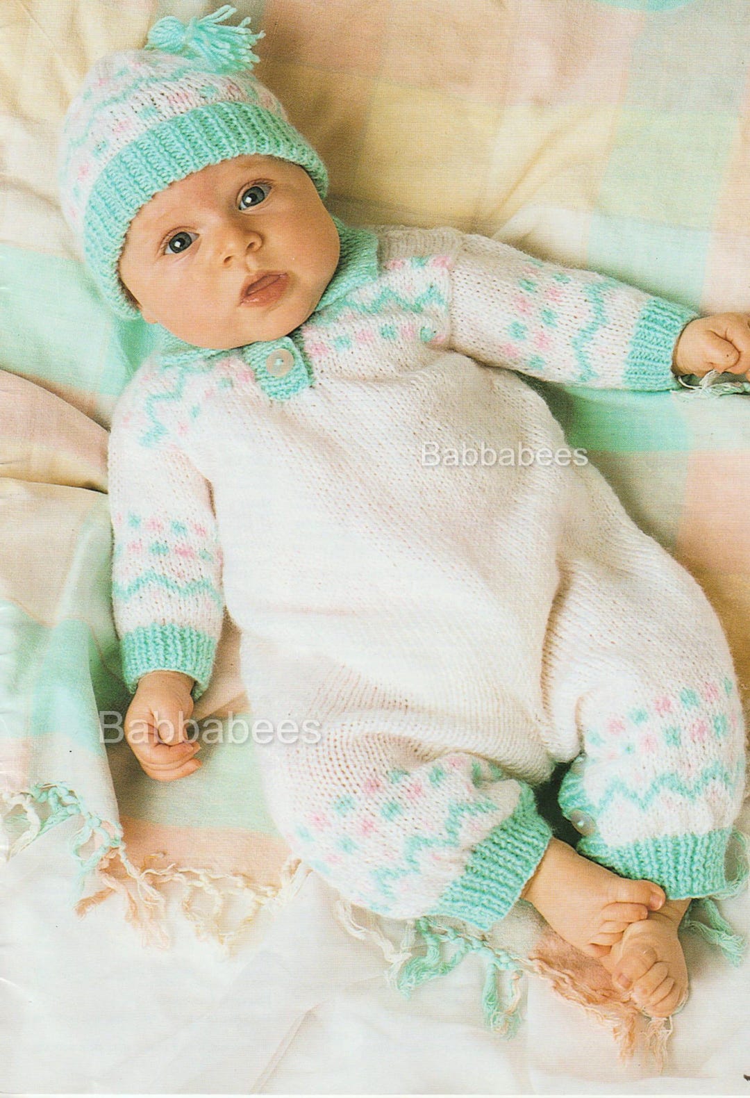 PDF Knitting Pattern Baby Fair Isle Pram Suit, All in One Jumpsuit Hat ...