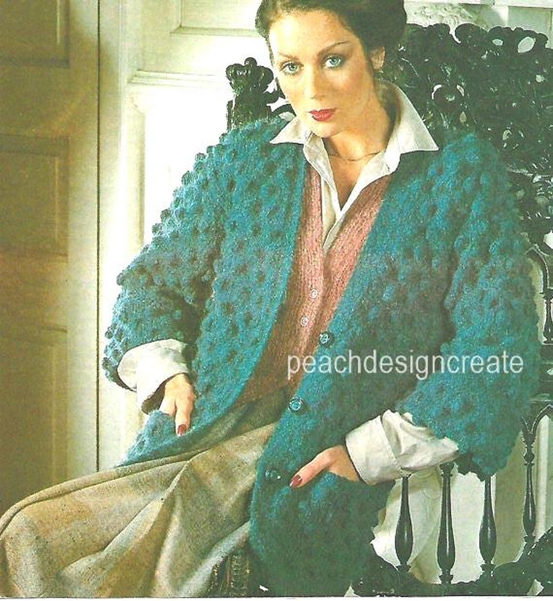 Bobble Knit Jacket Pattern: 70s Style Cardigan (sizes 32-42) (PDF ...