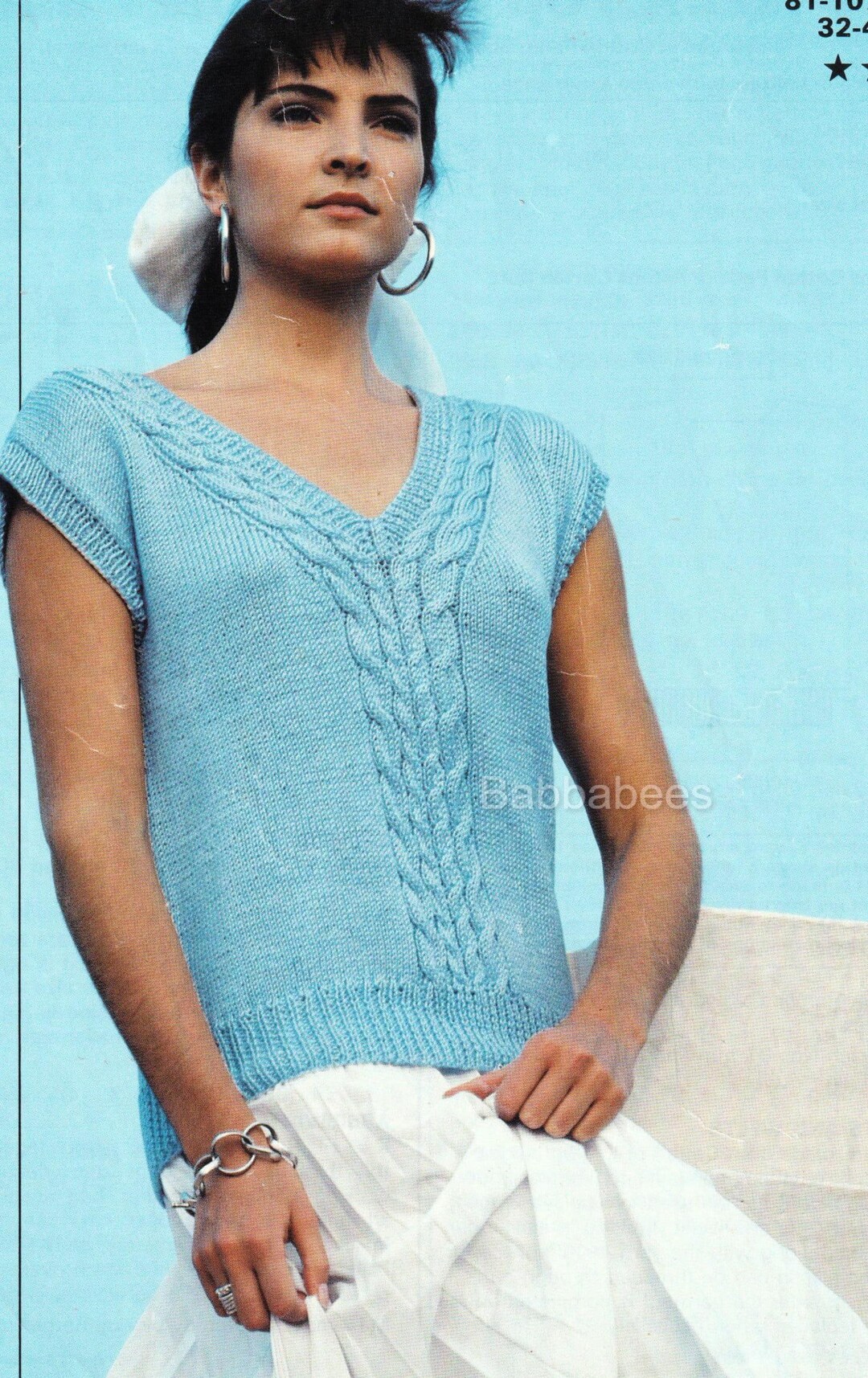PDF Knitting Pattern Womens Ladies Cable Slipover Sizes 32-42 Inch ...