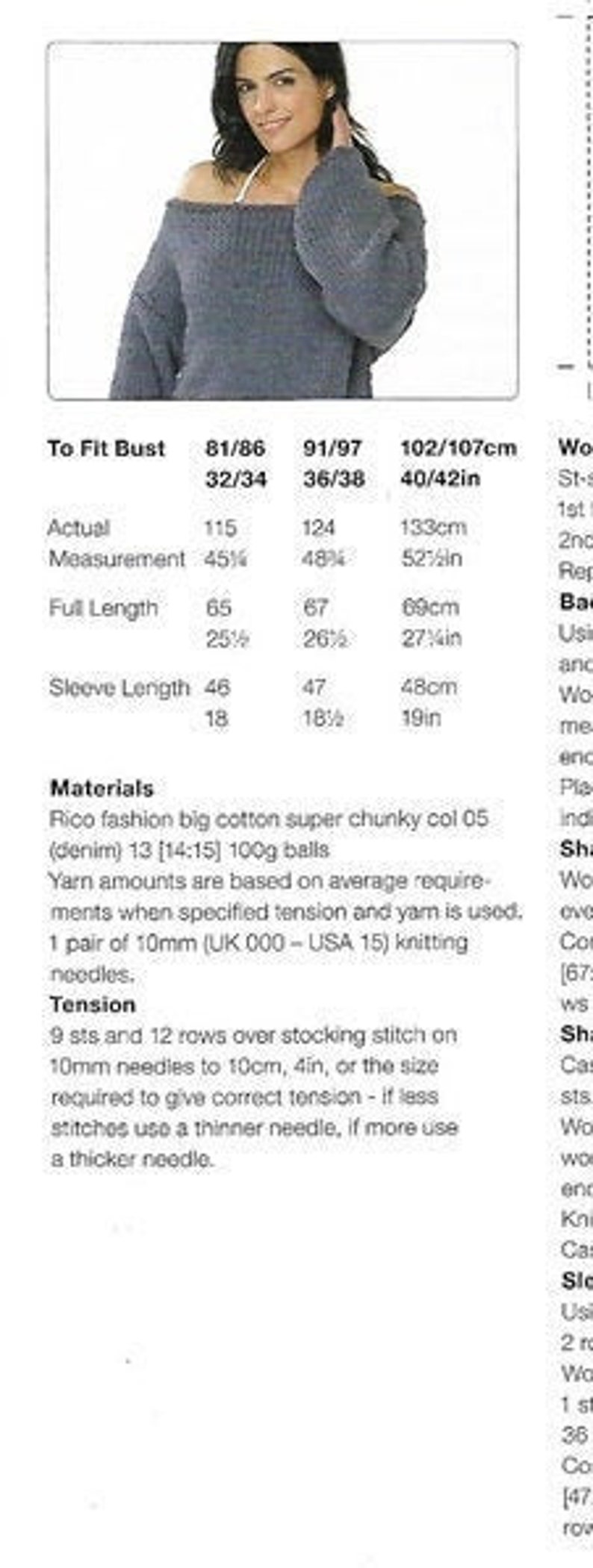 Knitting Pattern, Pdf, Ladies, Women's, Sweater, Jumper, Chunky Knit ...