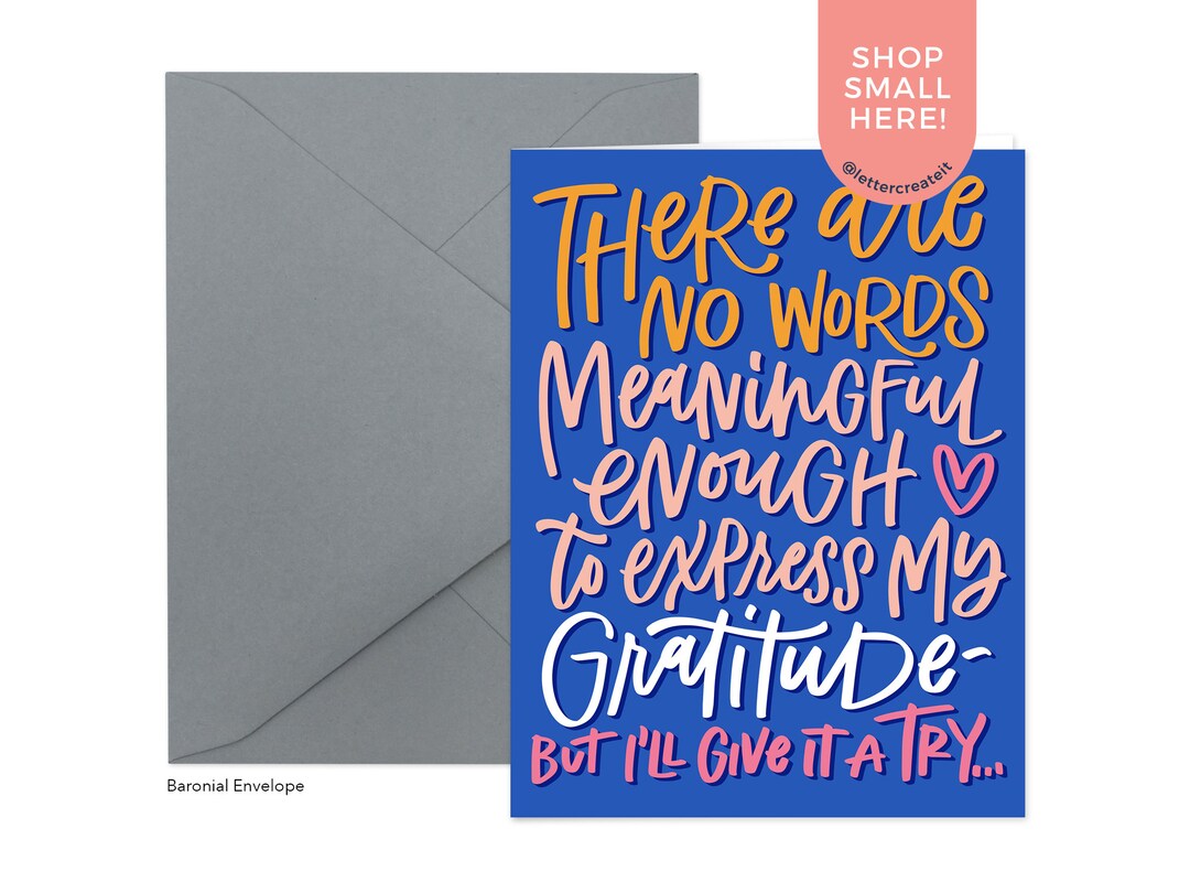 No Words Gratitude Appreciation Card - Blank Inside, Thank You Card - Etsy