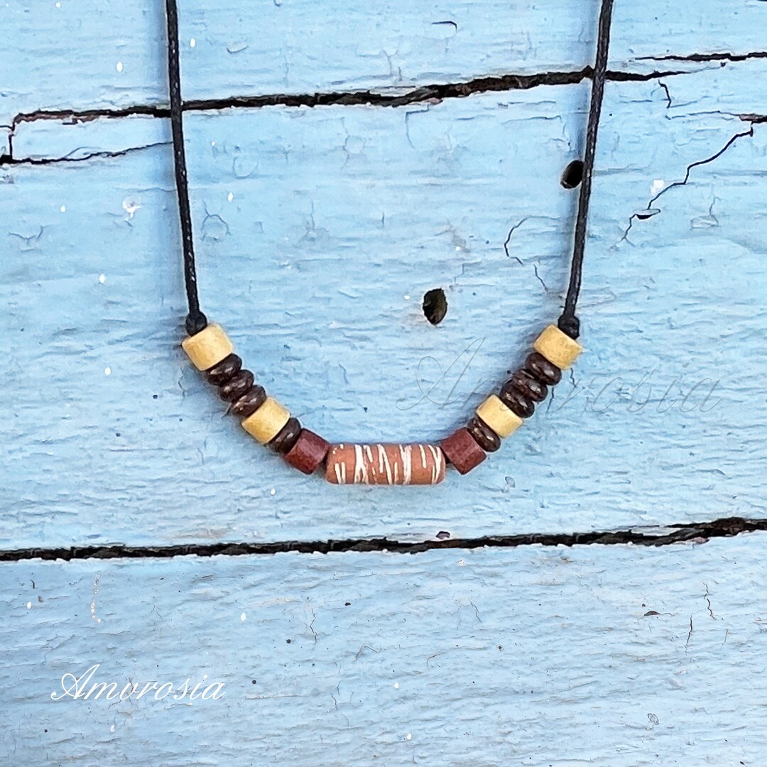 Mens Beaded Surf Necklace - Coconut Choker for Women - Surfer Style ...