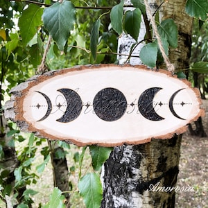 Wicca Wall Hanging - Moon Phase Wooden Plaque - Wiccan Home Decor ...